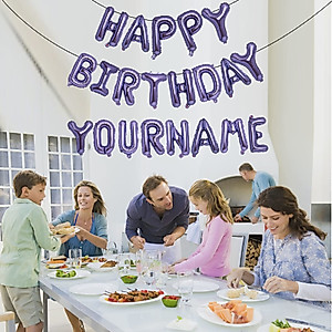 UWPVOWSR Purple Personalized Name Happy Birthday Balloon Banner Happy Birthday Balloon Letters Balloons 2 Sets A- Z 16 inch Mylar Foil Birthday Party Decorations for Kids Women Men Boys Girls Adults