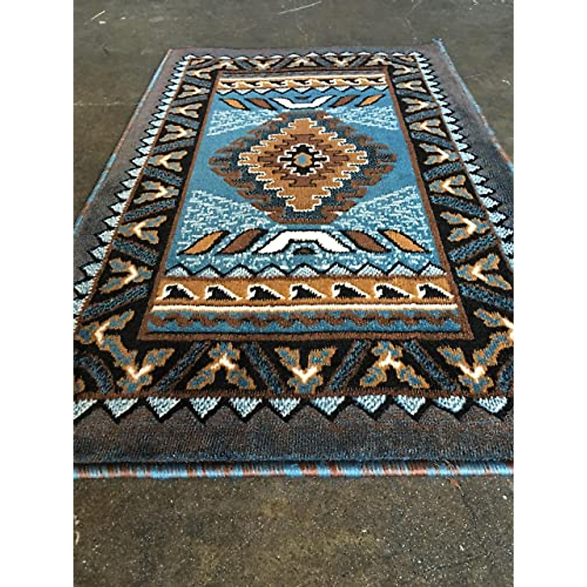Southwest Native American Doorway Mat Area Rug Blue & Brown Design D143 (2 feet X 3 feet 4 inches)