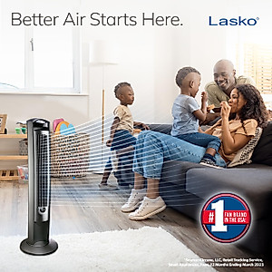 Lasko Portable Electric 42" Oscillating Tower Fan with Nighttime Setting, Timer and Remote Control for Indoor, Bedroom and Home Office Use, Silver, T42951
