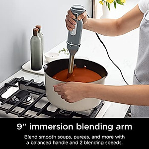 Ninja CI105BRN Foodi Power Mixer System, 750-Peak-Watt Immersion Blender and Hand Mixer, EasyGlide Beaters, Dough Hooks, 3-Cup Blending Vessel, Sea Salt Gray
