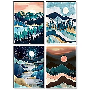 LWZAYS Cross Stitch Kits - Moon Counted Cross Stitch Kits 4 Pack Stamped Cross-Stitch Mountains Needlepoint Counted Kits Beginners,Embroidery Kit Arts and Crafts for Home Decor