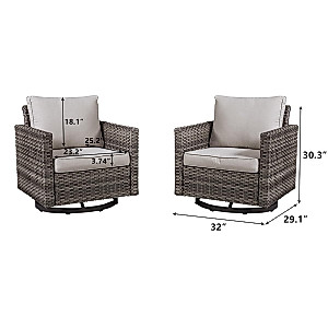 HUMMUH Patio Swivel Chairs Set of 2,PE Wicker Outdoor Rocker Chairs Bistro Set Porch Balcony Furniture with Cushions