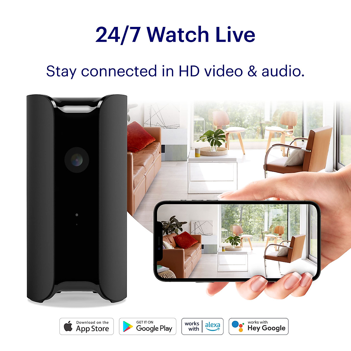 Canary View Indoor Home Security Camera 1080p HD WiFi IP | 24/7 Watch Live Video, Motion Alerts, Two-Way Talk, Night Vision, 10x Zoom, Private Mode, Compatible with Alexa, Google Assistant