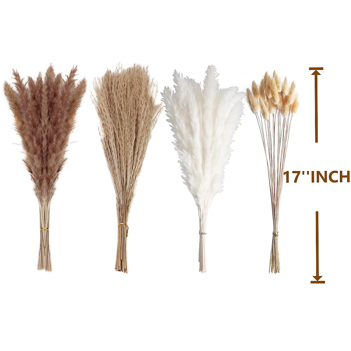 100 PCS Small Boho Pampas Grass, 17" Naturally Dried Pompas, Pampas Grass Decor for Wedding , Boho Party Decorations, Table Decor（Brown and White）