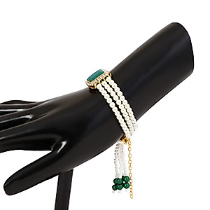 SMIZZY (RE)TOUCHING LIVES Cpmbo of Rakhi With Designer Kundan Stone Lumba Bracelet, Potli Bag, Roli Chawal And Greeting Card, Green