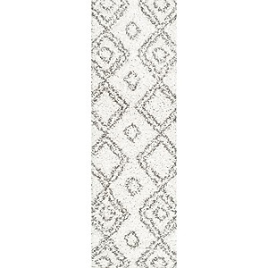 nuLOOM Iola Geometric Shag Runner Rug, 2' 8" x 8', White
