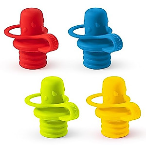 Lohalova Spill-Proof Water Bottle Spout Adapter for Kids - Water Bottle Adapter Toddlers and Adults - BPA Free Water Bottle Tops - Compact Silicone Sippy Cup Lids - 4 Pack Red Blue Green Yellow