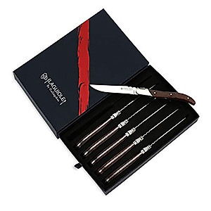 Steak Knives Set of 6, Hailingshan Stainless Steel Straight Blade Premium Gift Boxed Dishwasher Safe Polished Sharp Table Dinner Cutlery Flatware Laguiole Steak Knives 22cm 6 Pieces-Wenge Wood Handle