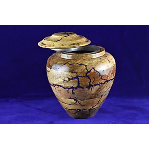 MHK Royal White Blue Lichtenberg Figure Urn for Human Ashes Wooden Urn Box with Lid Pet urn Cremation urn Burial Urn Box Adult Funeral Urn Resin Urn Ashes Keepsake Urn for Ashes