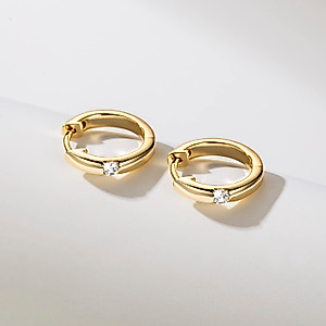 NandnSnow 14K Gold Hoop Earrings for Women Radiant Gold Diamond Hoop Earrings for Women Earrings Gold Huggie Hoop Earrings 14K Gold Earrings Jewelry, 15mm*3mm (gold)