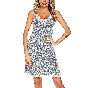 ENJOYNIGHT Women's Nightgown Chemise Nightshirt Full Slips Sleepwear Soft Nighty Lace Sleep Shirt(Flower, X-Large)