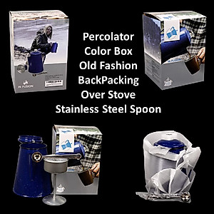 Camping Coffee Percolator - Enamel Coating Gloss Finish And Glass Cap For Backpacking, Campsite, Kitchen And FireCoffee Pot Makes 12 Cups - Comes With Basket For Grounds And Stainless Steel Spoon