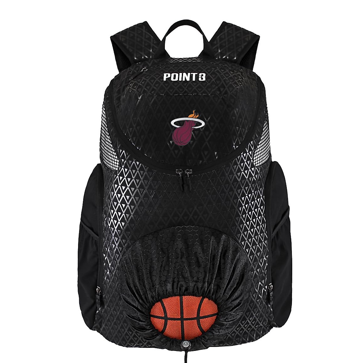 Point 3 Miami Heat Road Trip 2.0 Backpack Basketball Backpack with Drawstrong Closure | Ventilated Mesh Shoe Pocket Compartment | Black