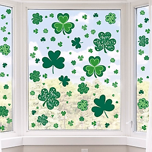 St Patricks Day Window Clings, Shamrock Stickers for St Patricks Day Decorations, 109 PCS Reusable Static Spring Window Clings Decor