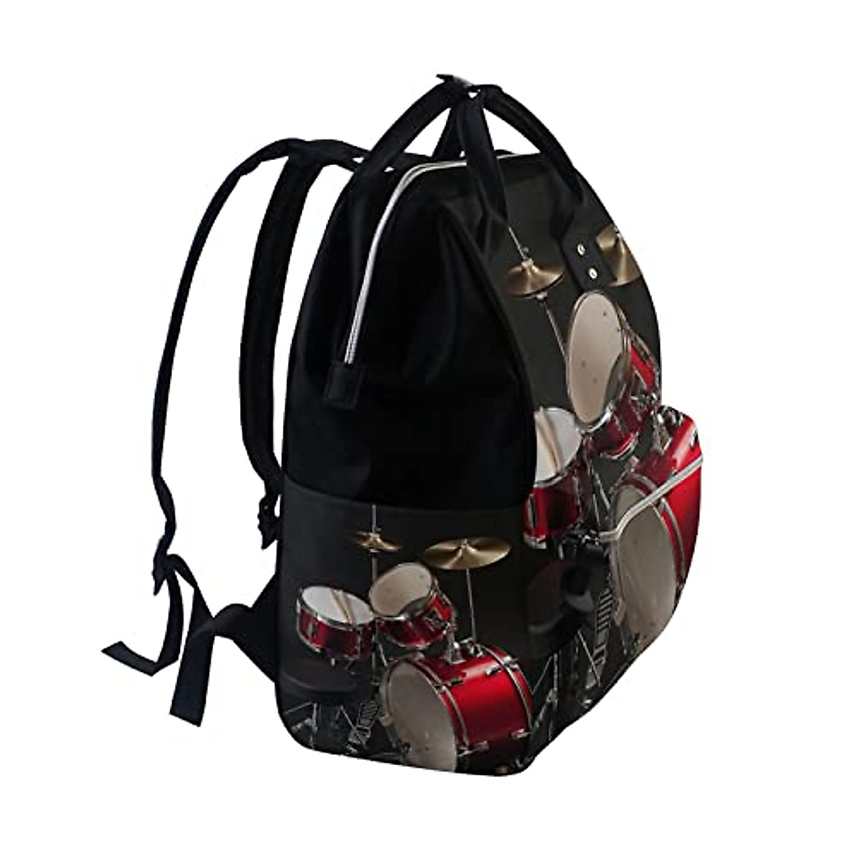 Junior Drum Kit Set in Dark Background Diaper Bag Large Multi-Function Waterproof Travel Bag, Durable Nappy Bag Zipper Casual School Backpack for Mom Dad