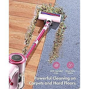 Homeika Cordless Stick Vacuum Cleaner, 20Kpa Powerful Suction Vacuum Cleaner with LED Display, 30 Min Runtime Detachable Battery, 1.5L Dust Cup, for Carpet and Hard Floor Pet Hair (Pink)