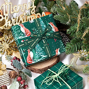 LeZakaa Christmas Green Wrapping Paper Roll - Mini Roll - Fox, Squirrel, Reindeer & Chrismas Tree, Green Plaid for Christmas Holiday Party - 17 x 120 inches - 3 Rolls (42.5 sq.ft.ttl.)