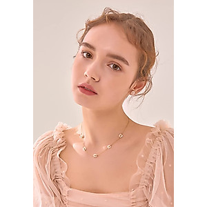 Daisy Flower Choker Necklace 14K Gold Plated Beaded Pearl Choker Necklace for Women Jewelry Gifts