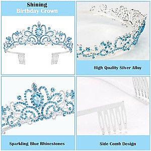 BAHABY Birthday Crown for Women, It's My Birthday Sash & Rhinestone Tiara Set Princess Birthday Sash and Tiara for Women Birthday Decorations Rhinestone Headband for Women Girls- Blue