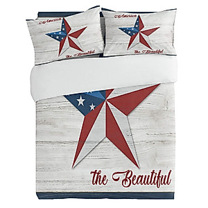 3 Pieces Duvet Cover Bedding Set Queen 4th of July Independence Day Patriotic Star Breathable Ultra Soft Comforter Cover with Zipper and Pillowcases Luxury Quilt Covers for Bedroom Vintage Wood Board