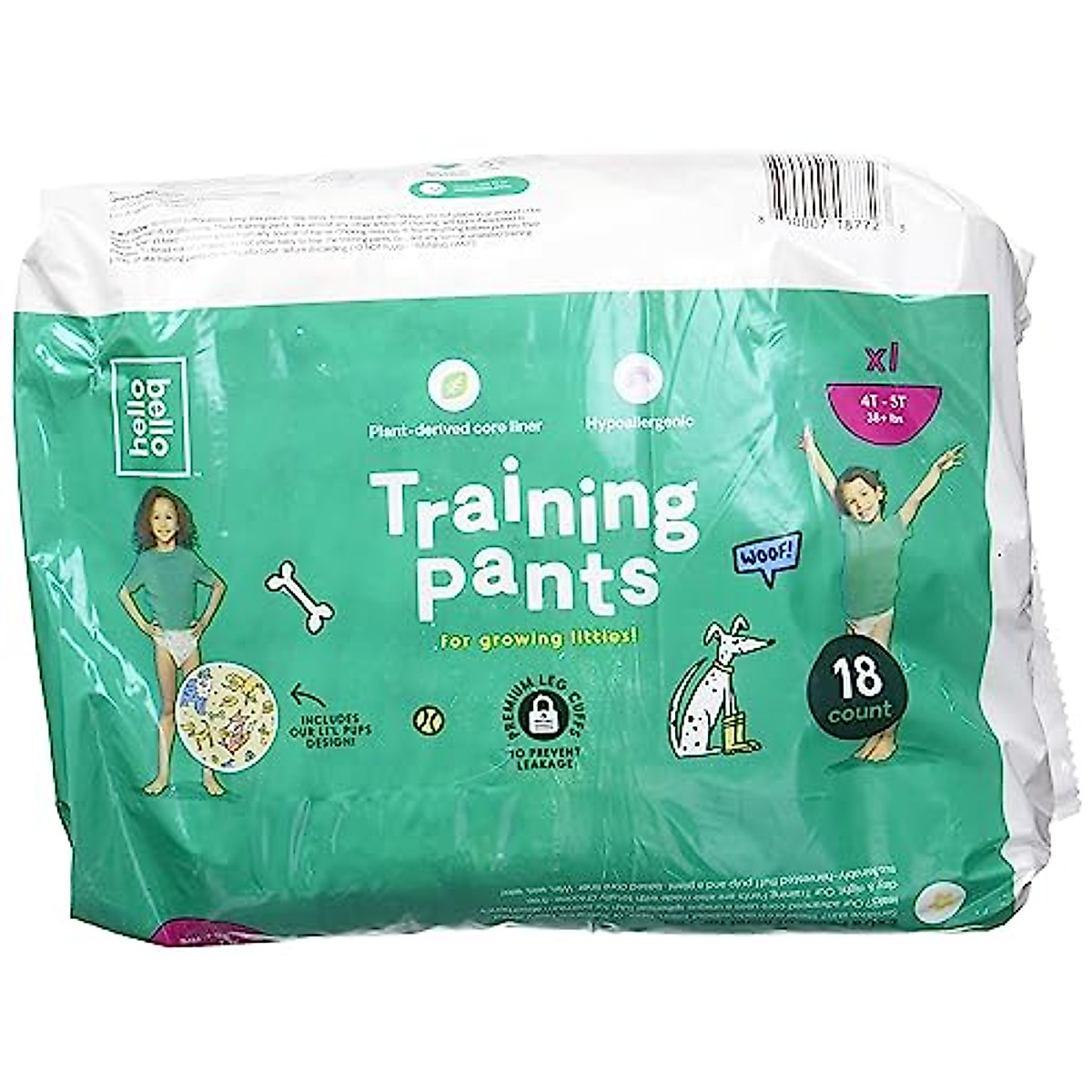Hello Bello Premium Training Pants Size 4T-5T I 18 Count of Disposable, Gender Neutral, Eco-Friendly, and Potty Training Underwear with Snug and Comfort Fit I Li'l Barkers