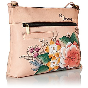 Anna by Anuschka Women's Genuine Leather Medium Crossbody with External Zipper Pocket | Hand Painted Original Artwork | Vintage Garden