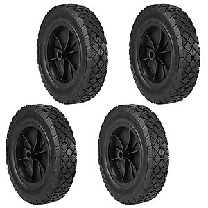 SINJEUN 4 Pack 8 Inch Black Plastic Wheel Replaces Wheel, Flat Free Grill Wheel with 1/2 Inch Axle, Replacement Hand Trucks Tires Lawnmower Wheels, Universal Wheel