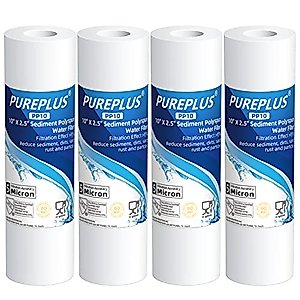 PUREPLUS 5 Micron 10" x 2.5" Whole House Sediment Home Water Filter Cartridge Replacement for Any 10 inch RO Unit, Culligan P5, Aqua-Pure AR110, Dupont WFPFC5002, CFS10, WHKF-G05, 4Pack
