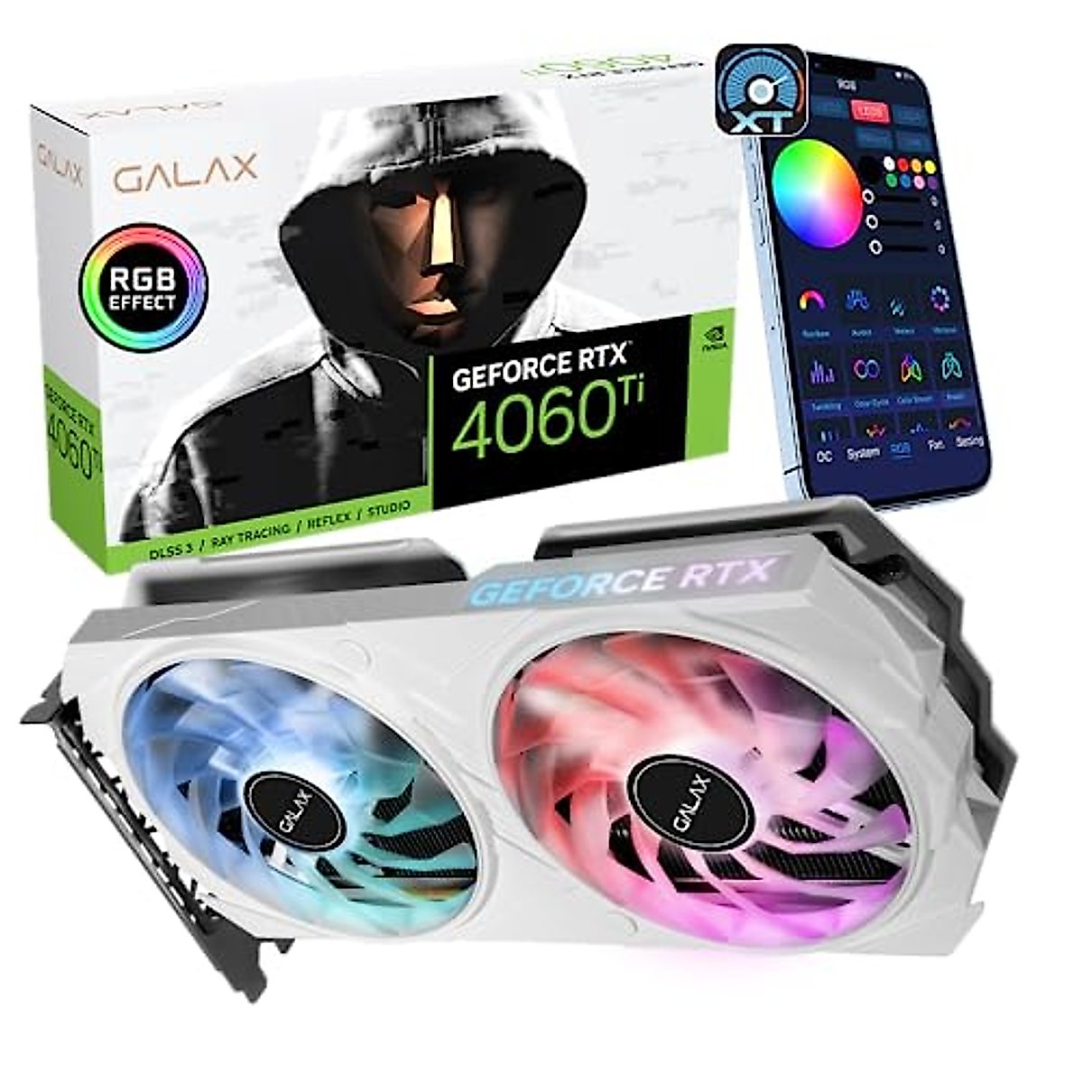 GALAX GeForce RTX™ 4060 Ti EX White 1-Click OC, Xtreme Tuner App Control, 8GB, GDDR6, 128-bit, DP*3/HDMI 2.1/DLSS 3/Gaming Graphics Card