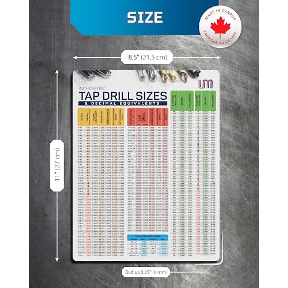 Useful Magnets Inch Metric Tap Drill Sizes Flexible Chart | Decimal Equivalents Magnetic Chart for Garage CNC Shop | Waterproof Comprehensive Guide Tool Posters 11" x 8.5"