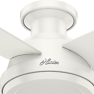 Hunter Fan 52 inch Contemporary Low Profile No Light Fresh White Ceiling Fan with Remote Control (Renewed)