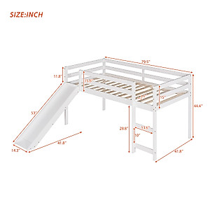 GLCHQ Multifunctional Design Solid Wood Twin Kids Loft Bed with Slide for Boys & Girls Bedroom (White)