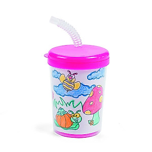 Fun Express Plastic Cups with Lids and Straws- Set of 12, BPA-Free, 8 Oz