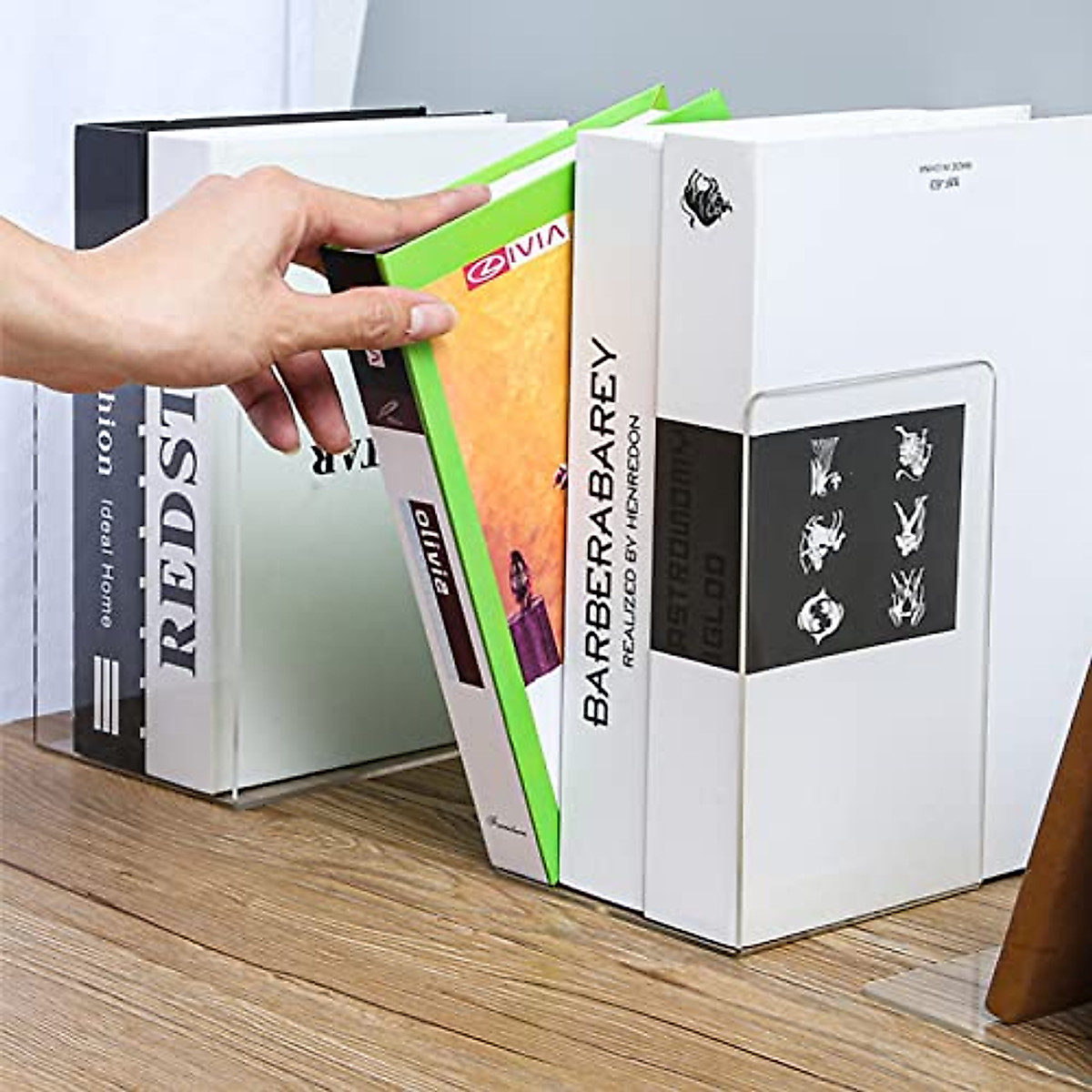 8 Pcs Book Ends Clear Bookends Acrylic Bookends for Shelves, Heavy Duty Bookends Plastic Bookends for Home Office Library Decorative,7 x 4.8 x 4.8 INES