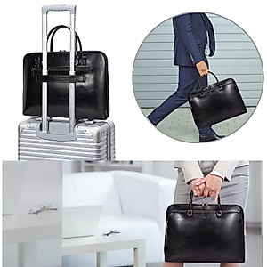 Blofinche Genuine Leather laptop Briefcase: Messenger shoulder bag 15 16 inch men macbook case women work satchel designer handbag Black