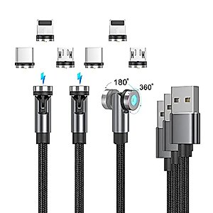 N. NETDOT NetDot 540°Rotation 3in1 Magnetic Charging Cable, 6.6ft 3 Pack Gen15 Magnetic Phone Charger and Magnetic Charger for Micro USB, USB-C/Type C and i-Product, 3in1 Black
