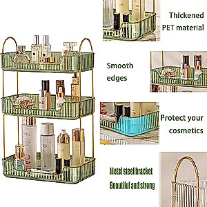 Dingfeng Makeup Organizer for Vanity, Transparent Storage Tray for Vanity Skin Care Products. Large Capacity Bathroom Kitchen and Other Multi-Functional Counter Storage Bracket, Green, 3 Tier