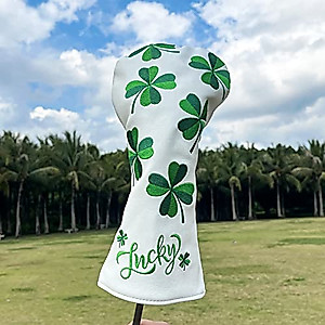 Golf Headcovers Lucky Clover Golf Driver Fairway Wood Hybrid Mallet Blade Putter Cover Headcover Premium Leather Headcovers Fits Most of Drivers Woods and Blade Putters
