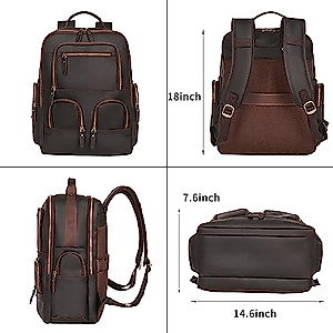 ZHYOL Mens Full Grain Genuine Leather 17.3" Laptop Backpack with USB Charging Port Multi Pockets Business Weekender Hiking Shoulder Daypacks Travel Laptop Bag for Men