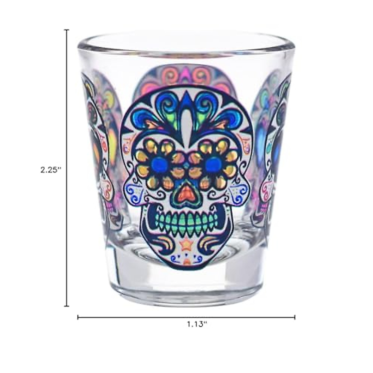 Culver Sugar Skulls Decorated Shot Glasses, 1.75-Ounce, Set of 4