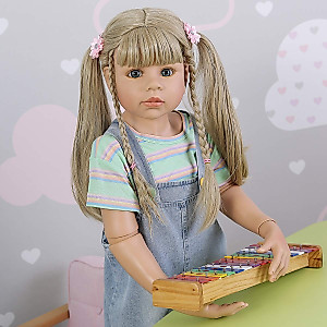 39 inch Lifelike Toddler Reborn Dolls Huge Child Mannequin Vinyl Full Standing Girl Blonde Long Hair Realistic Model Ball Jointed Doll