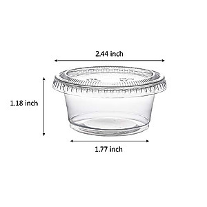 Fuling Disposable Plastic Portion Cups With Lids, Souffle Cups, Jello Shot Cups, Meal Prep Containers [200 Sets - 2 oz.]