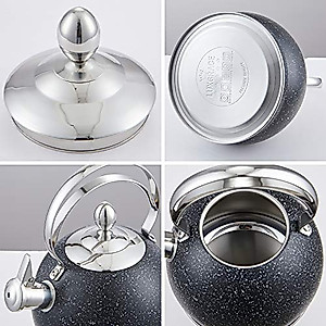Creative Home 2.5 Qt. Stainless Steel Whistling Tea Kettle Teapot with Aluminum Capsulated Bottom for Fast Boiling Heat Water, for Induction Stove Top, Opaque Black with Speckle
