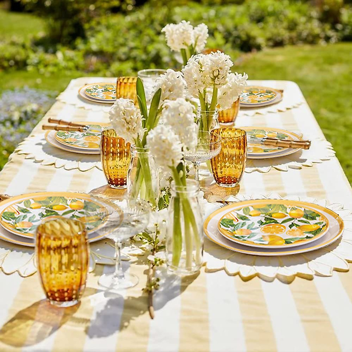 Melamine Dinnerware Sets- 12pcs Melamine Plates and Bowls Set for 4,Indoor and Outdoor Dinnerware, Lemon dinnerware set