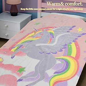 Unicorn Glow in The Dark Blanket for Girls Kids Soft Luminous Pink Unicorn Throw Blanket Birthday Gift for Age 1-15 Year Old Girls Room Decor Gift 50"x60"