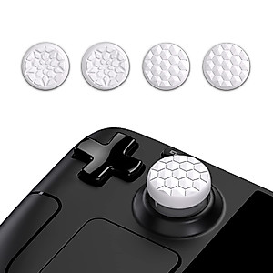 PlayVital Thumb Grip Caps for Steam Deck LCD, Silicone Thumbsticks Grips Joystick Caps for Steam Deck OLED - Diamond Grain & Crack Bomb Design White
