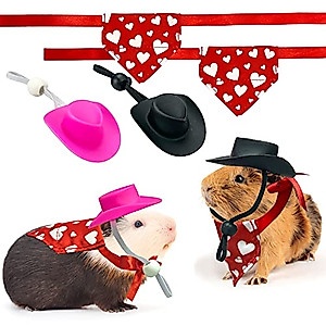 CooShou 4 Pcs Valentine's Day Guinea Pig Hat Bandana Outfits Hamster Hat Costume Small Animal Black Pink Hats Heart Bandanas Clothes Suitable for Rats Hamster Guinea Pig Lizard