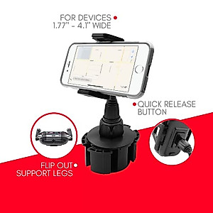 Macally Car Cup Holder Phone Mount [Upgraded], Adjustable Gooseneck Cell Phone Holder Car Mount - Easy Cup Phone Holder Clamp in Vehicle - Cupholder Compatible with All iPhone Android Smartphone