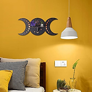 Kumprohu Crystal Stone Display Stand | Meditation Moon Wood Storage Holder Rack with Buckles | Moon Wall Decor Home Hanging Display Shelf for Home