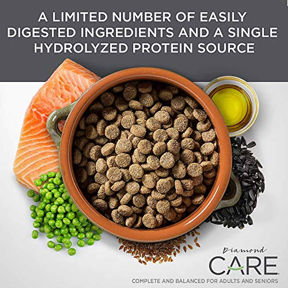 DIAMOND CARE Grain-Free Formulation Adult Dry Dog Food for Sensitive Skin Specially, Itchy Skin or Allergies Made with Hydrolyzed Protein from Salmon 25lb